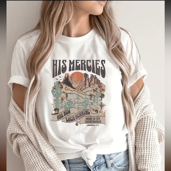 jesus | Tops | Christian Tee Brand New Cream White His Mercies Are New ...
